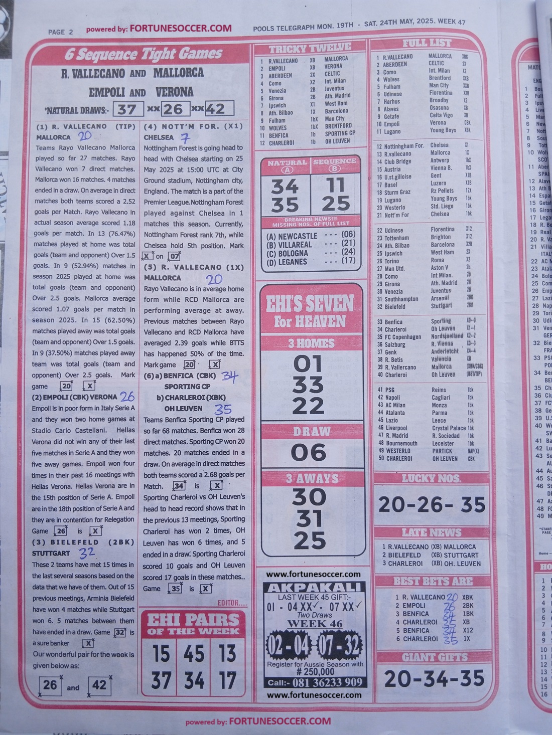 Week 47 Pool Late News Papers 2025: Bigwin Soccer, Pool Telegraph