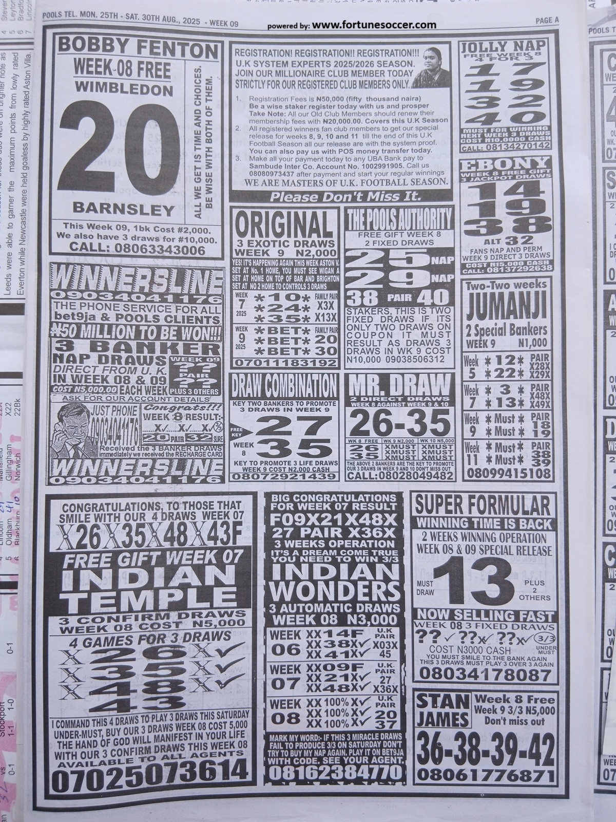 Week 9 Pool Late News Papers 2025: Bigwin Soccer, Pool Telegraph