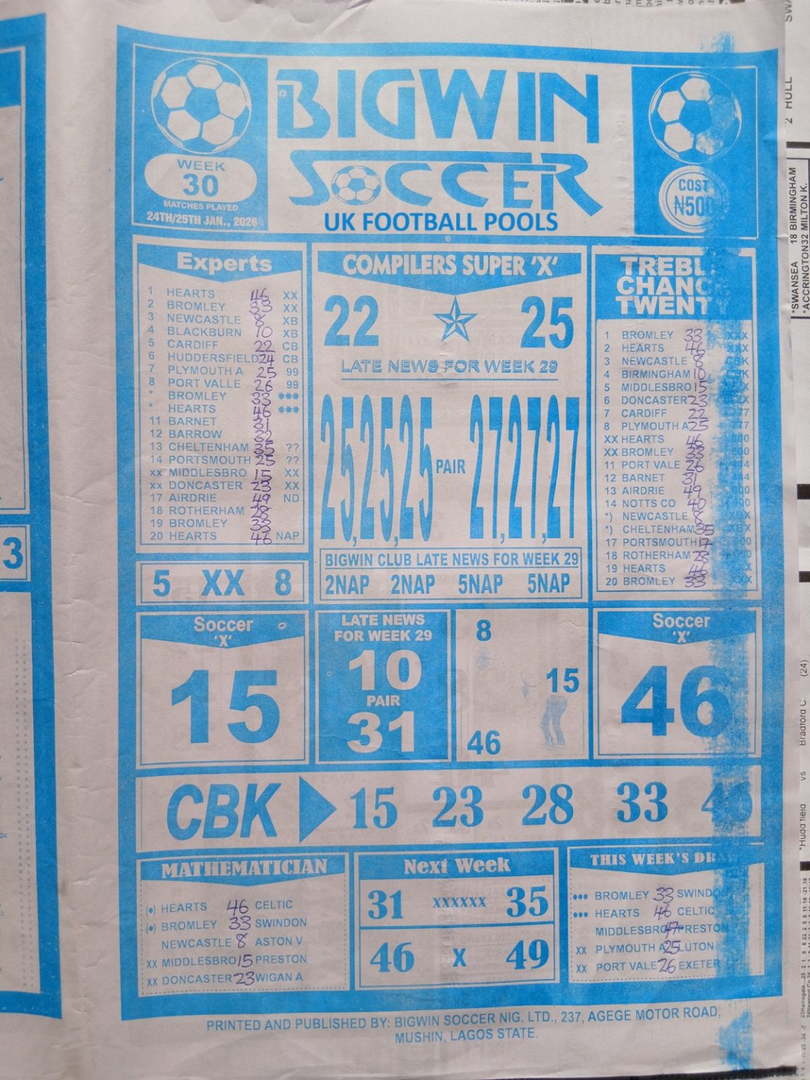Week 30 Pools RSK Papers 2026: Soccer, Bob Morton, Capital Intl ...