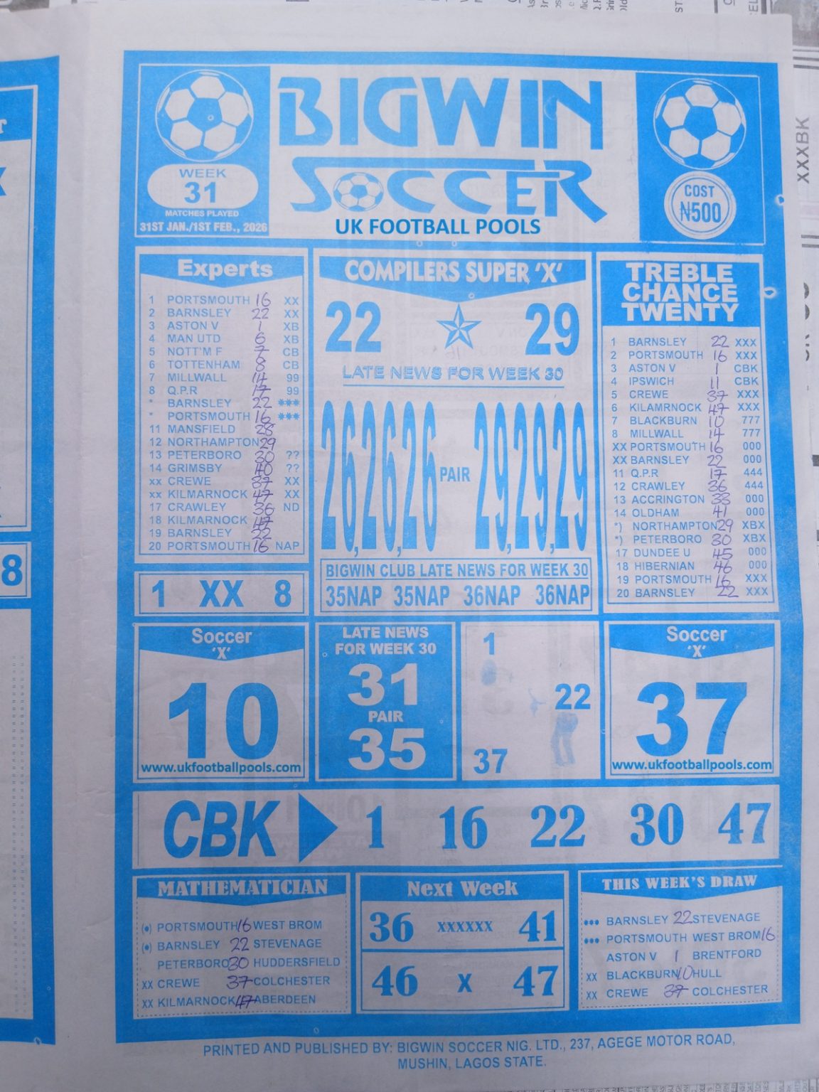 Week 31 Pools RSK Papers 2026: Soccer, Bob Morton, Capital Intl ...