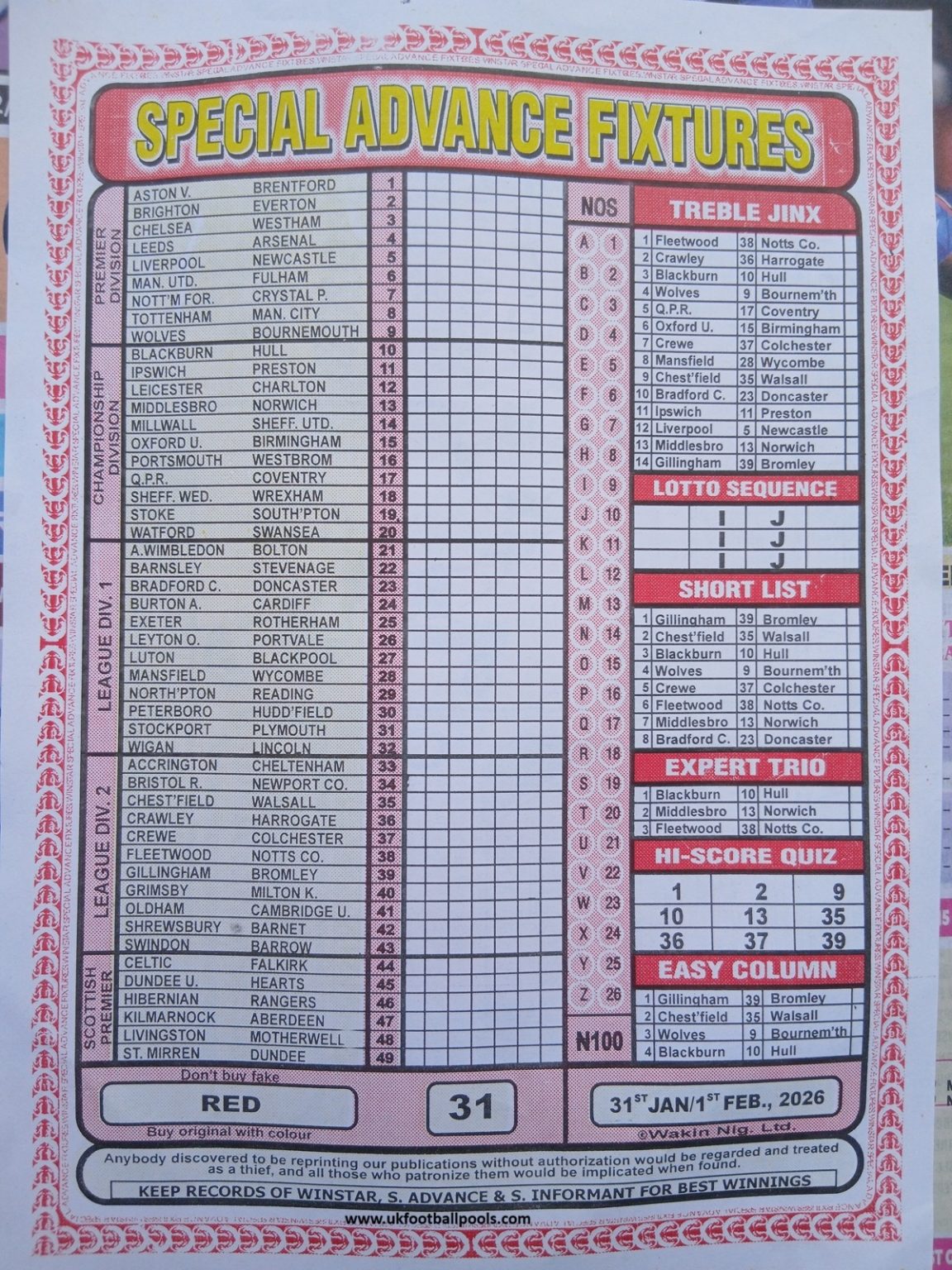 Week 31 Pools RSK Papers 2026: Soccer, Bob Morton, Capital Intl ...